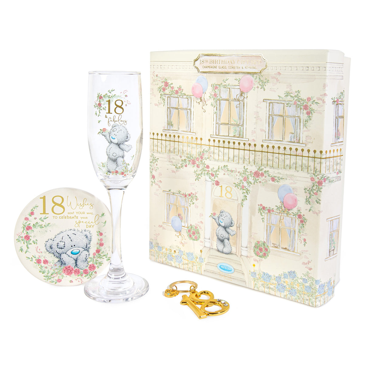 Me to You Tatty Teddy 18th Birthday Gift Set Includes Champagne Glass ...